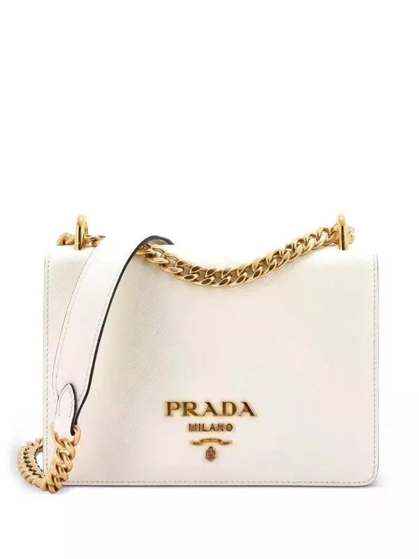 Prada Saffiano Leather Chain Flap Crossbody Bag - White