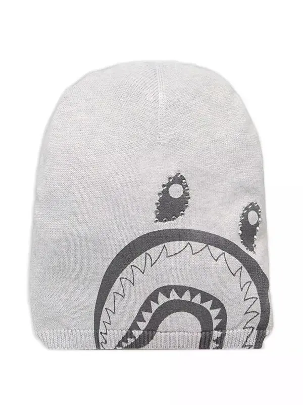 A BATHING APE Shark Motif Beanie Hat - Grey