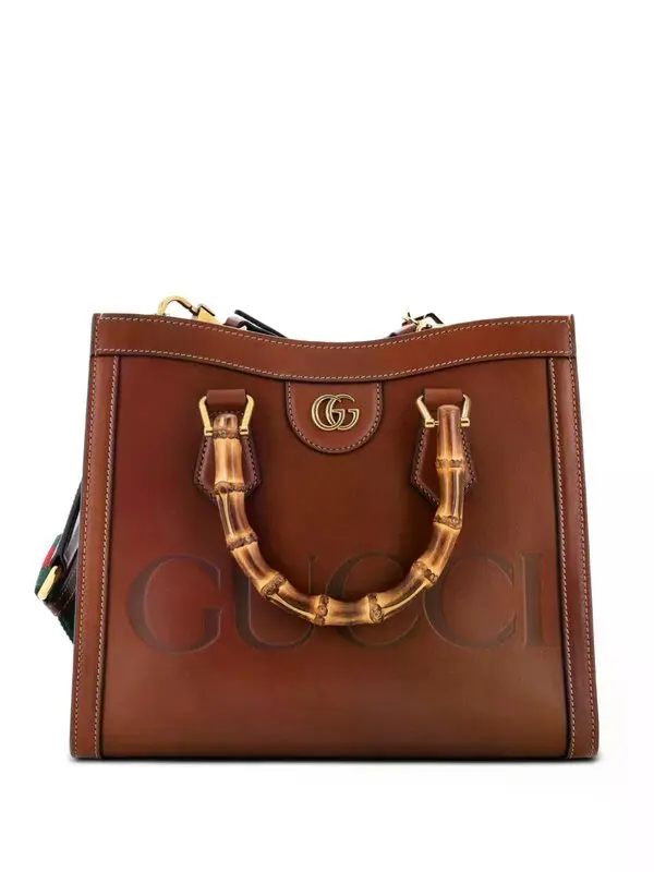 Gucci Diana Nm Logo Bamboo Handle Tote Embossed Leather Small Shoulder Bag - Brown