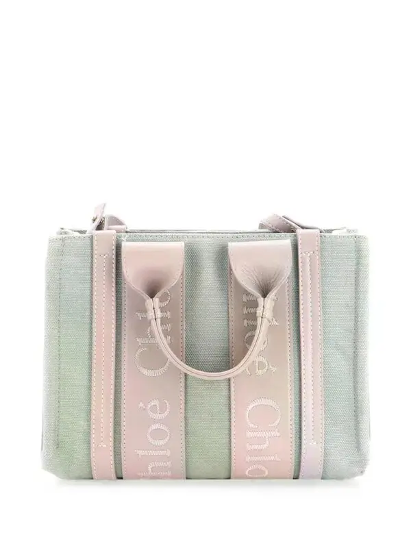 Chloé Woody Convertible Linen And Leather Small Tote Bag - Grey