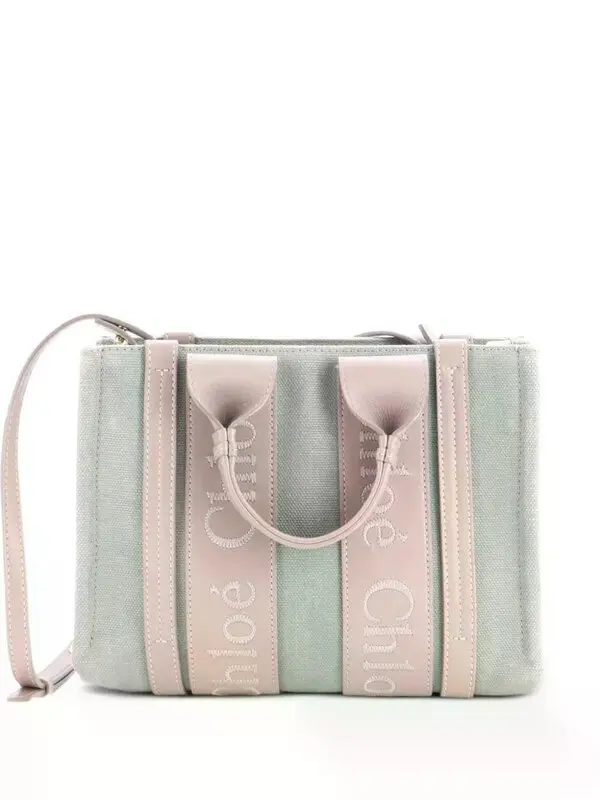 Chloé Woody Convertible Linen And Leather Small Tote Bag - Grey