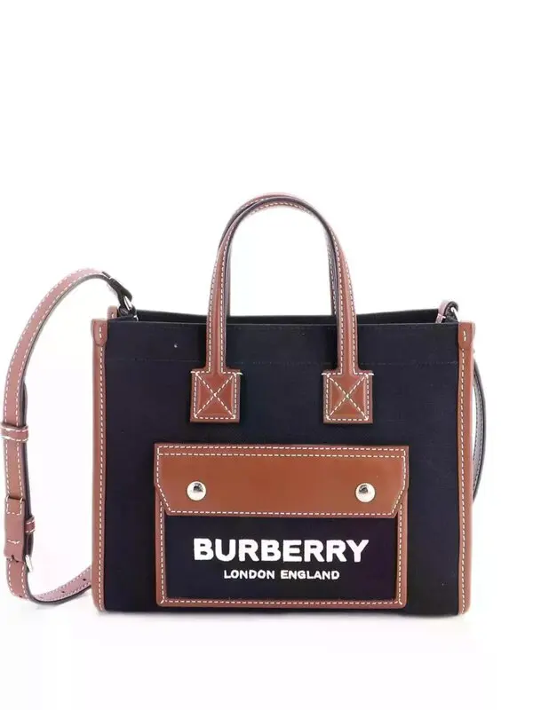 Burberry Freya Shopping Tote Canvas With Leather Mini Shoulder Bag - Black