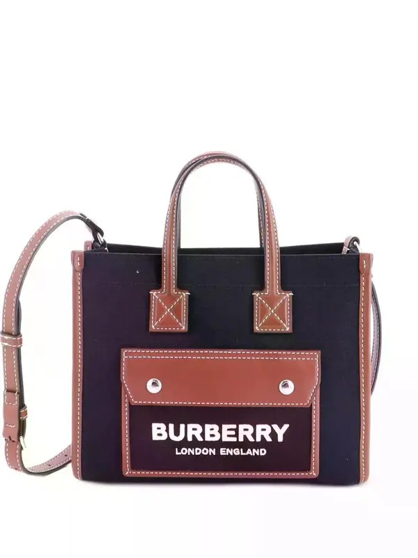 Burberry Freya Shopping Tote Canvas With Leather Mini Shoulder Bag - Black