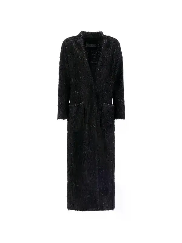 Herno Shaggy-knit Single-breasted Coat - Black