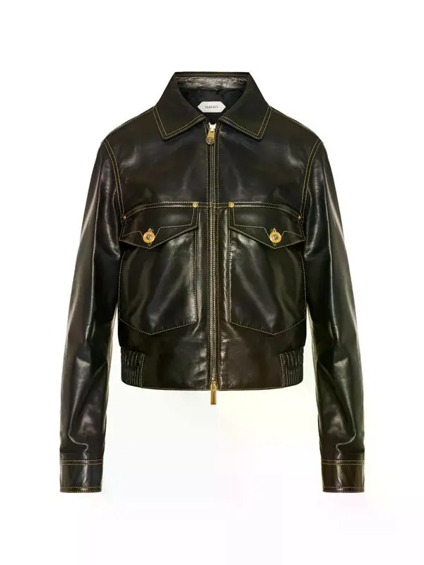 Versace Nappa Leather Blouson Jacket - Black