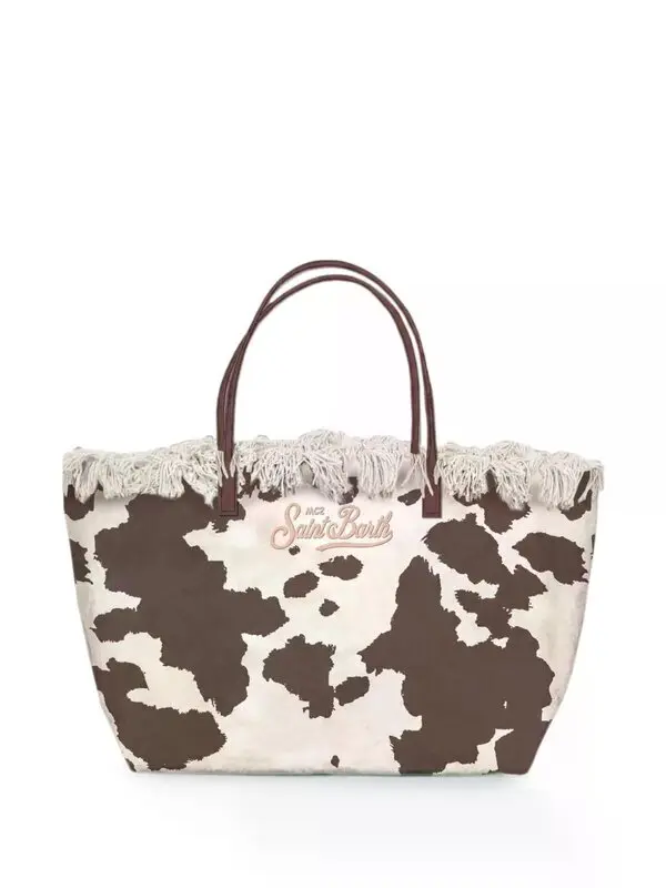 MC2 SAINT BARTH City Cow-print Fringed Tote Bag - Neutrals
