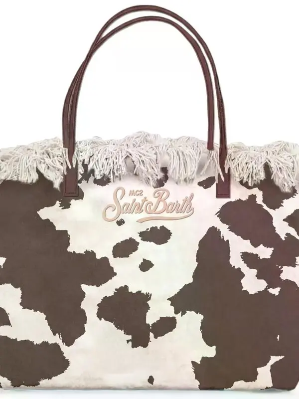 MC2 SAINT BARTH City Cow-print Fringed Tote Bag - Neutrals