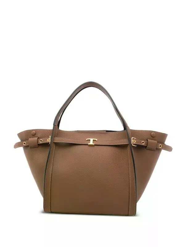 TOD'S Small T Signature Leather Tote Bag - Brown