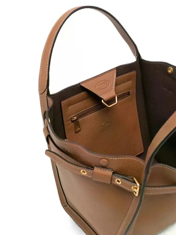 TOD'S Small T Signature Leather Tote Bag - Brown