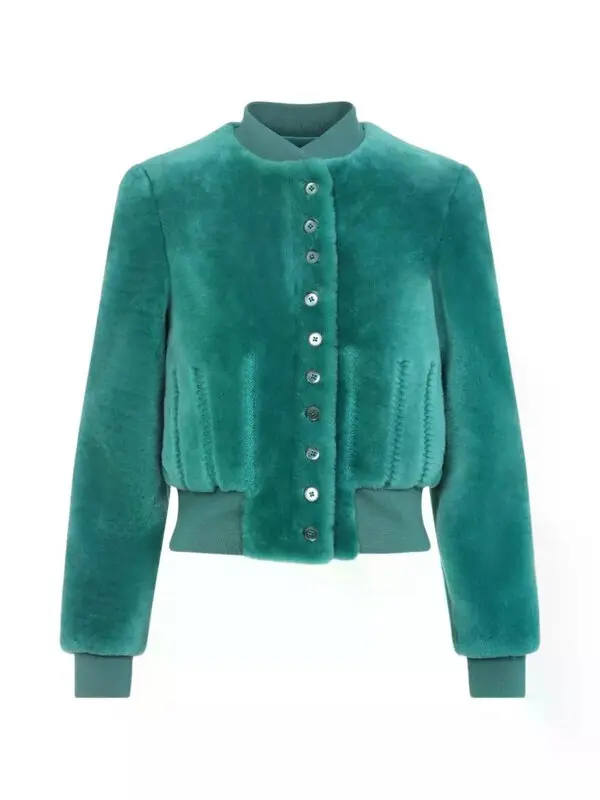 Alexander McQueen Shearling-texture Button-up Bomber Jacket - Green