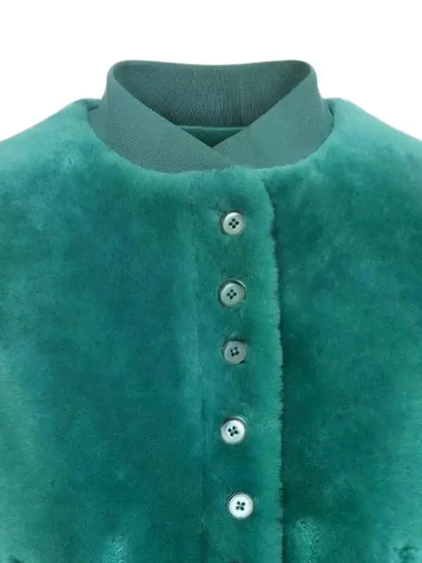 Alexander McQueen Shearling-texture Button-up Bomber Jacket - Green