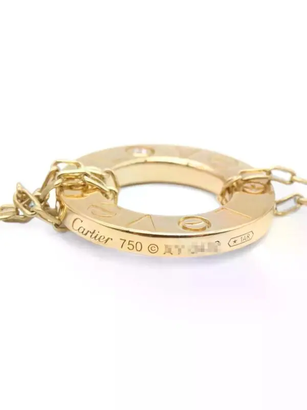 Cartier 18k Yellow Diamond Pave Logo Circle Pendant Cable-link Bracelet