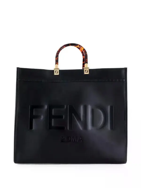 Fendi Sunshine Shopper Leather Tote Bag - Black