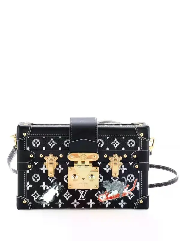 LOUIS VUITTON Petite Malle Handbag Limited Edition Grace Coddington Catogram Canvas Shoulder Bag - Black
