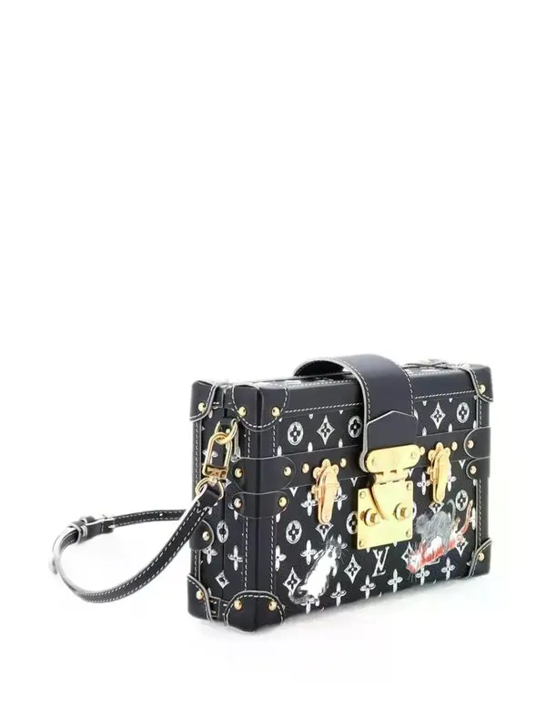 LOUIS VUITTON Petite Malle Handbag Limited Edition Grace Coddington Catogram Canvas Shoulder Bag - Black