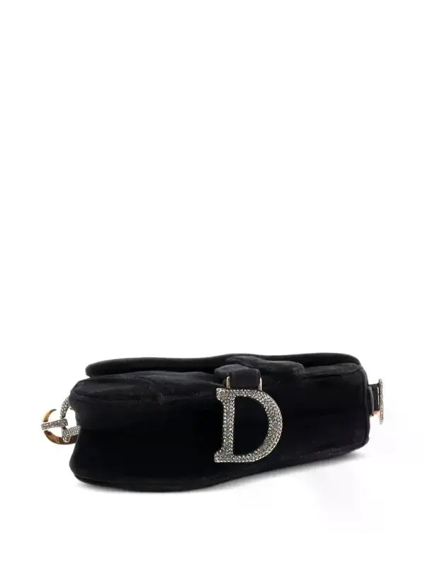 Dior Saddle Handbag Velvet With Crystals Mini Shoulder Bag - Black