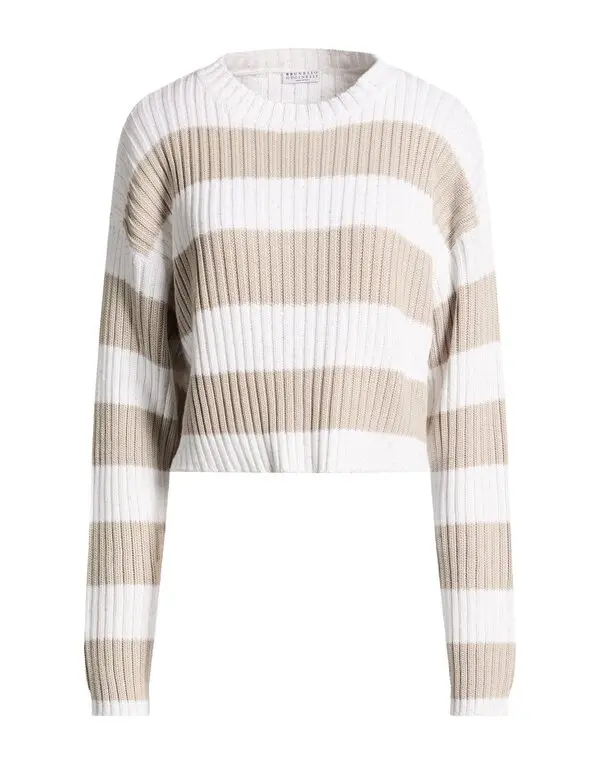 Brunello Cucinelli Striped Crewneck Sweater - Beige
