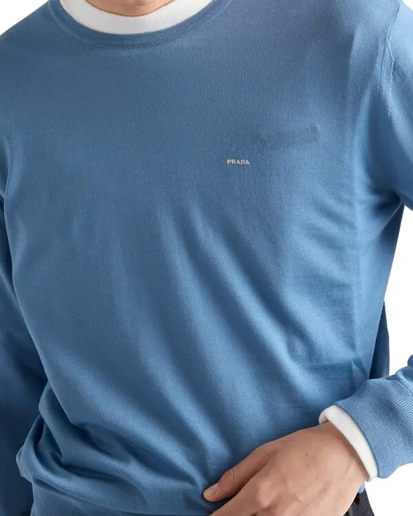 Prada Superfine Wool Crew-neck Sweater With Embroidered Logo