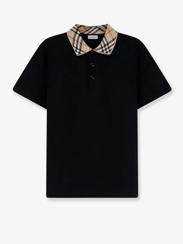 Burberry Cotton Polo Shirt With Check Collar Detail - Black