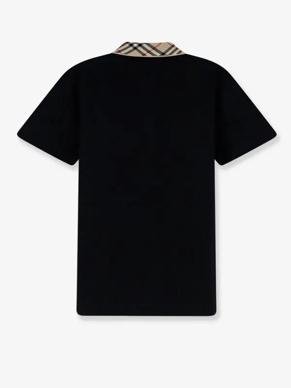Burberry Cotton Polo Shirt With Check Collar Detail - Black