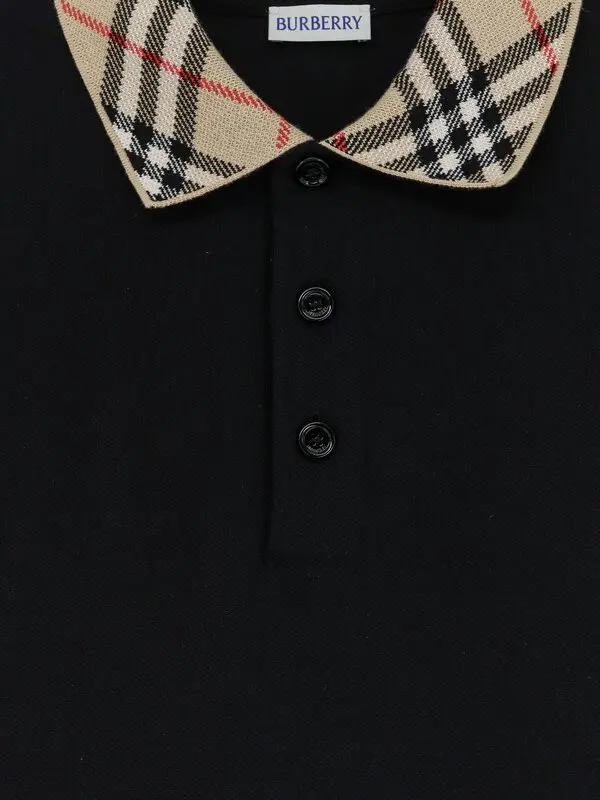 Burberry Cotton Polo Shirt With Check Collar Detail - Black