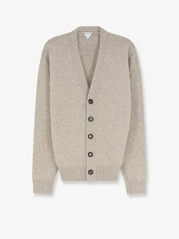 Bottega Veneta Cashmere Blend V-neck Cardigan With Intreccio Patch - Beige