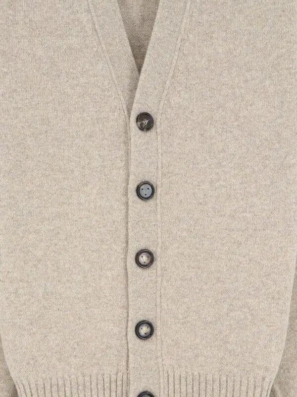 Bottega Veneta Cashmere Blend V-neck Cardigan With Intreccio Patch - Beige