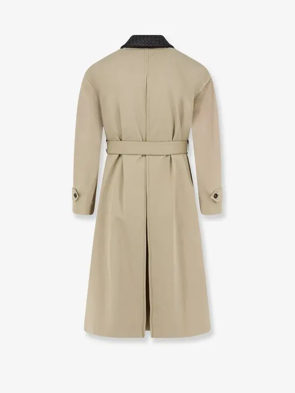 Bottega Veneta Cotton Trench Coat With Leather Collar - Beige