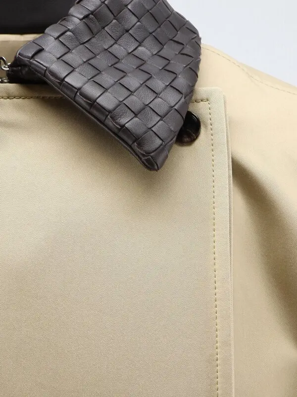Bottega Veneta Cotton Trench Coat With Leather Collar - Beige