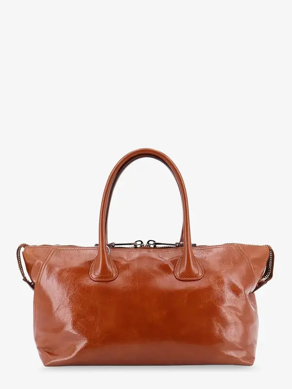 Miu Miu Shiny Leather Handbag With Embossed Lettering Logo - Brown