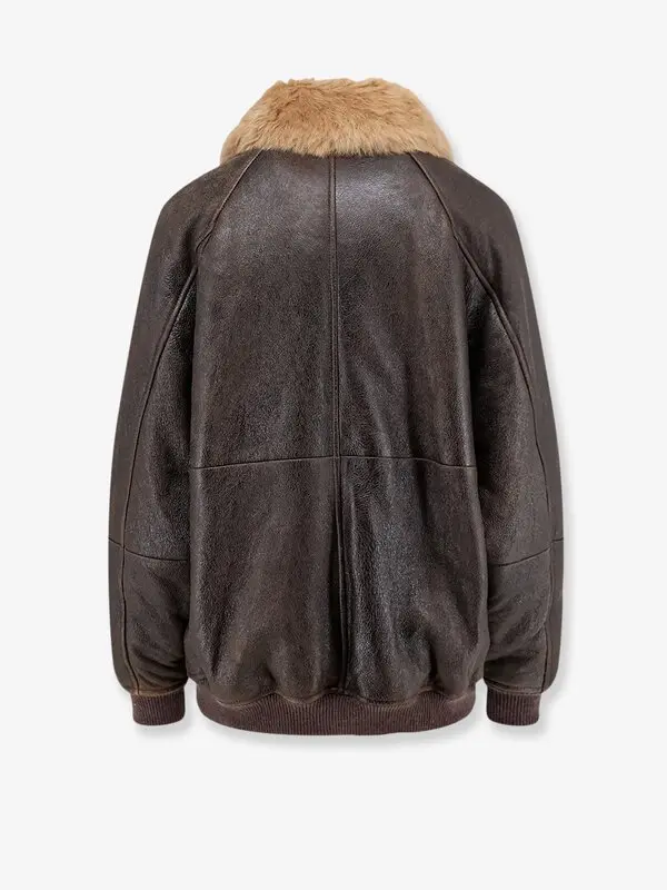 Brunello Cucinelli Leather Jacket With Shearling Collar