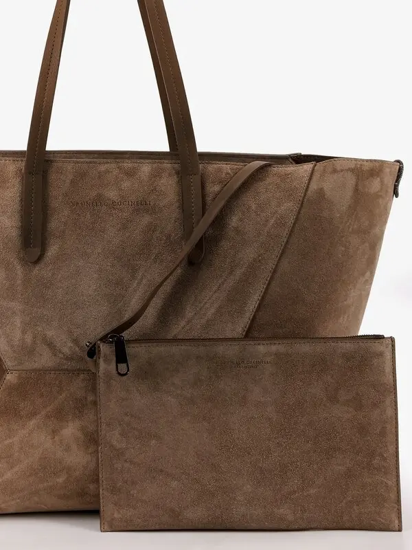Brunello Cucinelli Bc Duo Suede Shoulder Bag With Engraved Logo