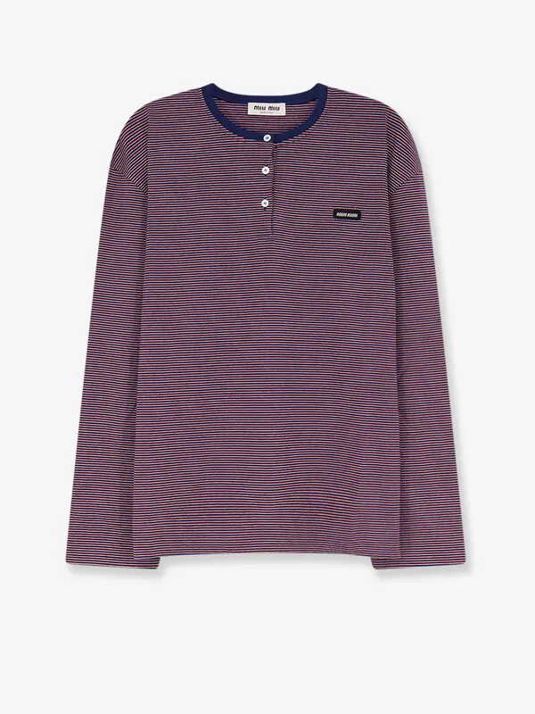 Miu Miu Cotton Tshirt With Striped Pattern
