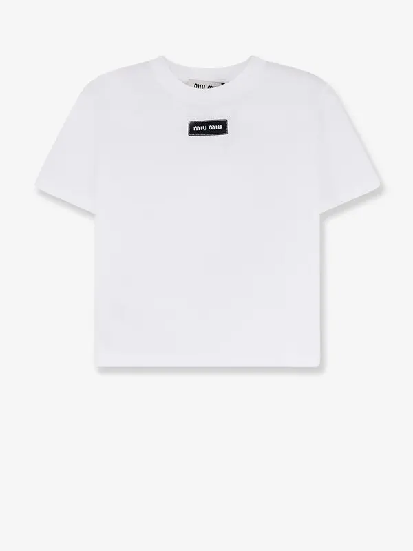 Miu Miu Cotton Tshirt With Embroidered Logo On The Front