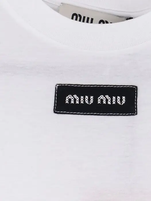 Miu Miu Cotton Tshirt With Embroidered Logo On The Front