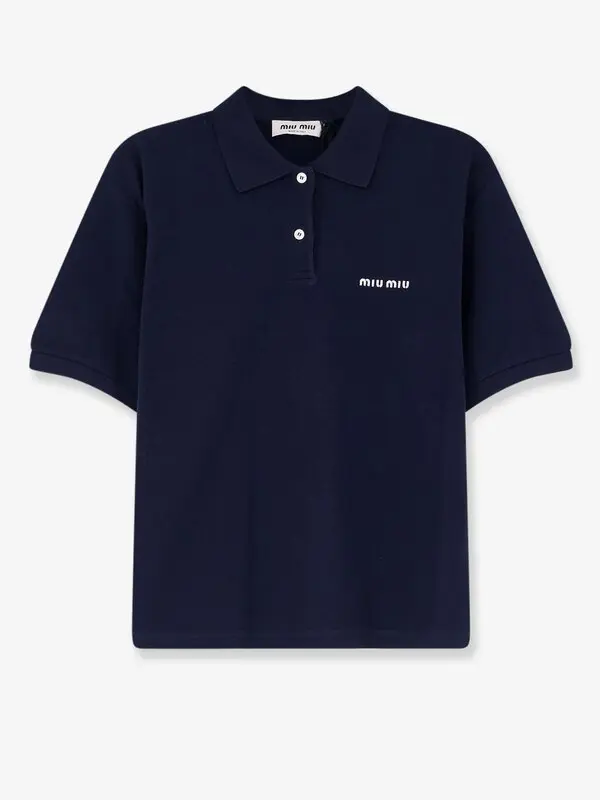 Miu Miu Cotton Polo Shirt With Front Embroidered Logo