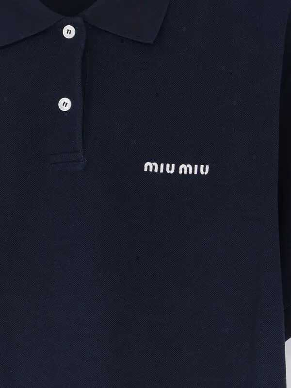 Miu Miu Cotton Polo Shirt With Front Embroidered Logo