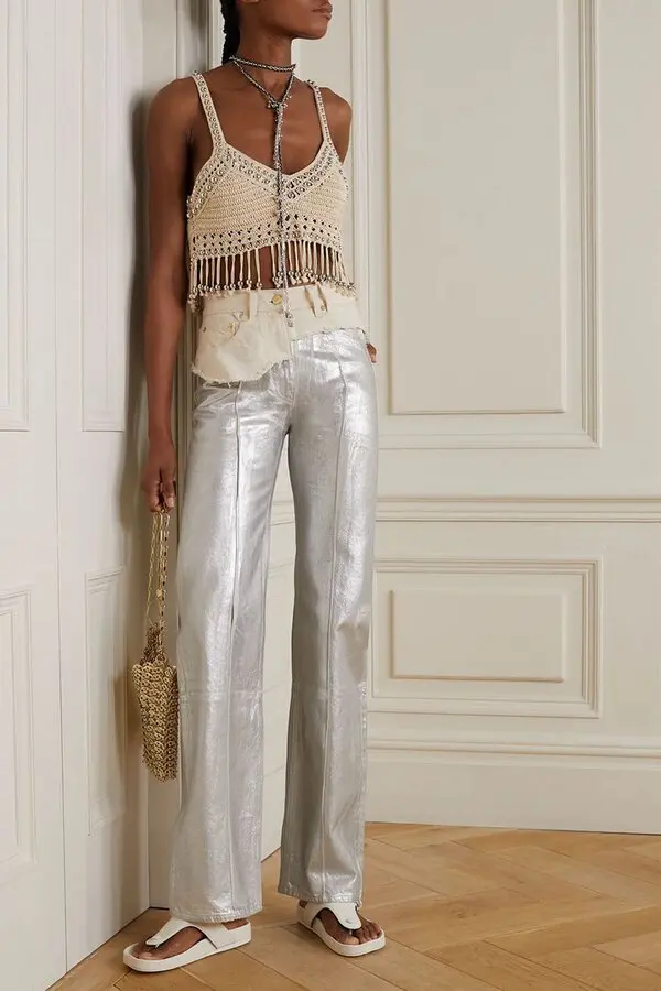 Rabanne Cropped Tasseled Beadembellished Crocheted Cotton Camisole