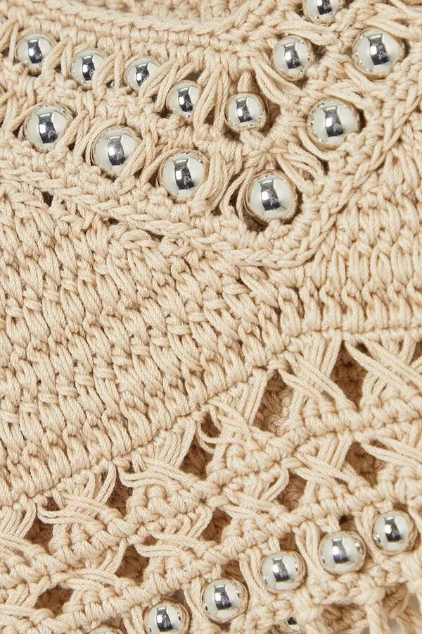 Rabanne Cropped Tasseled Beadembellished Crocheted Cotton Camisole