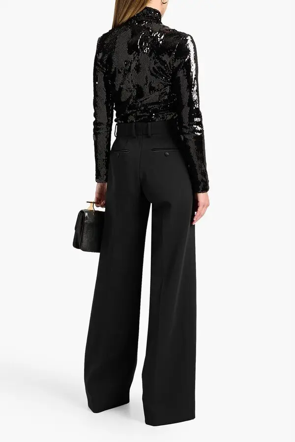 Dolce & Gabbana Wool-crepe Wide-leg Pants With Satin Trim