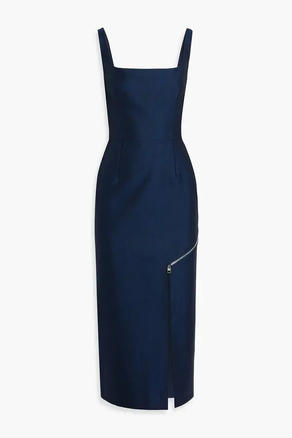 Alexander McQueen Zipdetailed Grain De Poudre Woolblend Midi Dress - Navy