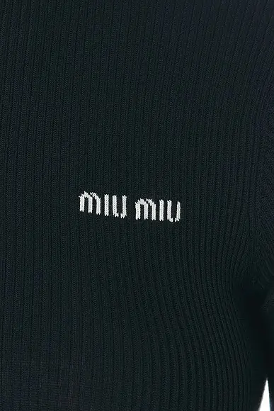 Miu Miu Short Sleeve Ribbed Knit Mini Dress With Turtleneck