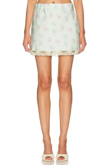 LoveShackFancy Bernes Skirt With Sequined Lace Trim
