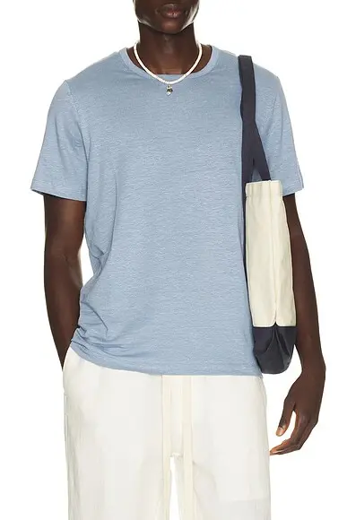 Onia Stretch Linen Crewneck Tee Shirt - Soft Blue