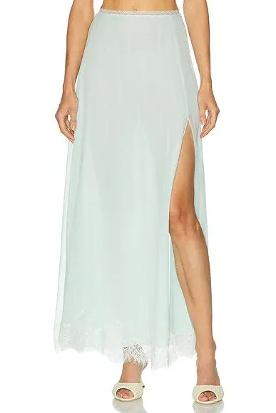 LoveShackFancy Sybel Silk Skirt With Lace Trim - Eau De Nil