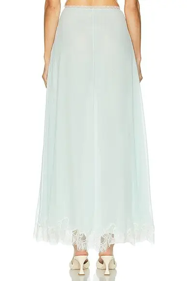 LoveShackFancy Sybel Silk Skirt With Lace Trim - Eau De Nil
