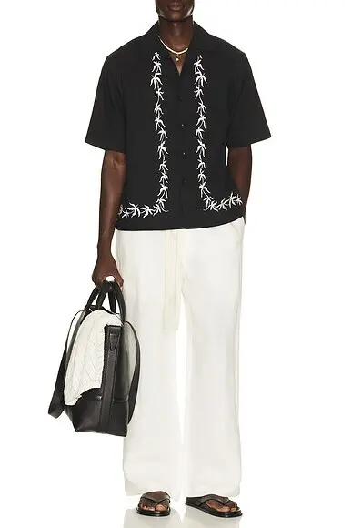Commas Palm Embroidery Bowling Shirt