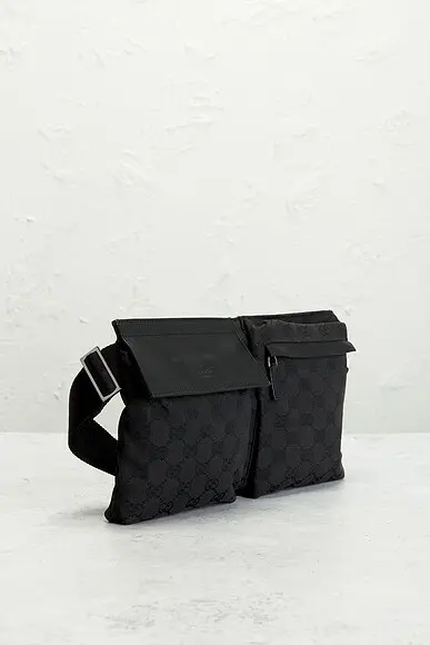 Gucci Gg Canvas Double Pocket Belt Bag - Black