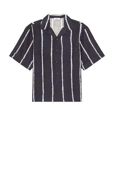 Commas Shibori Stripe Cuffed Camp Collar Shirt - Navy