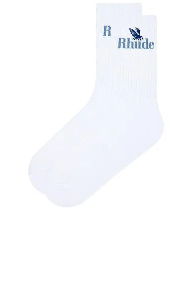 Rhude Rossa Logo Crew Socks - White & Blue